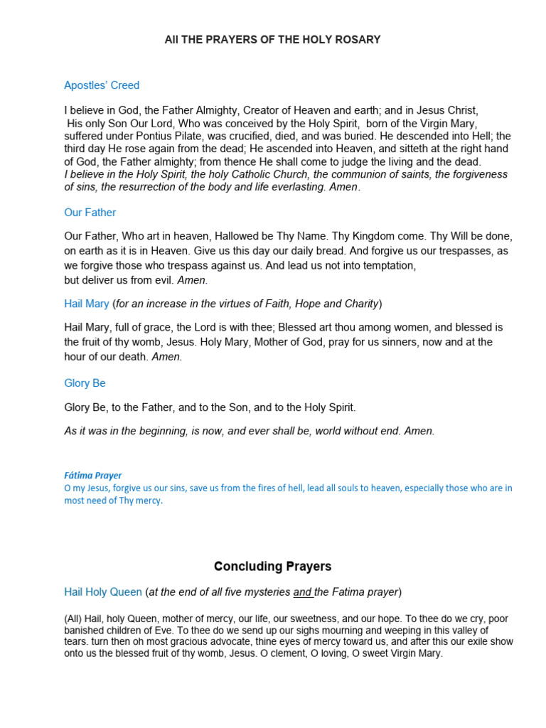 Rosary Prayers and Devotions | PDF | Lord's Prayer | God The Father