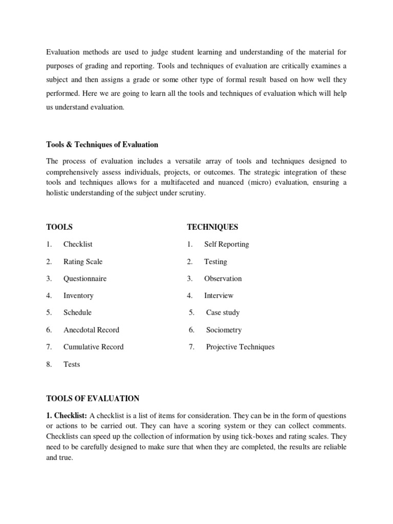 Tools and Technique | PDF | Evaluation | Questionnaire