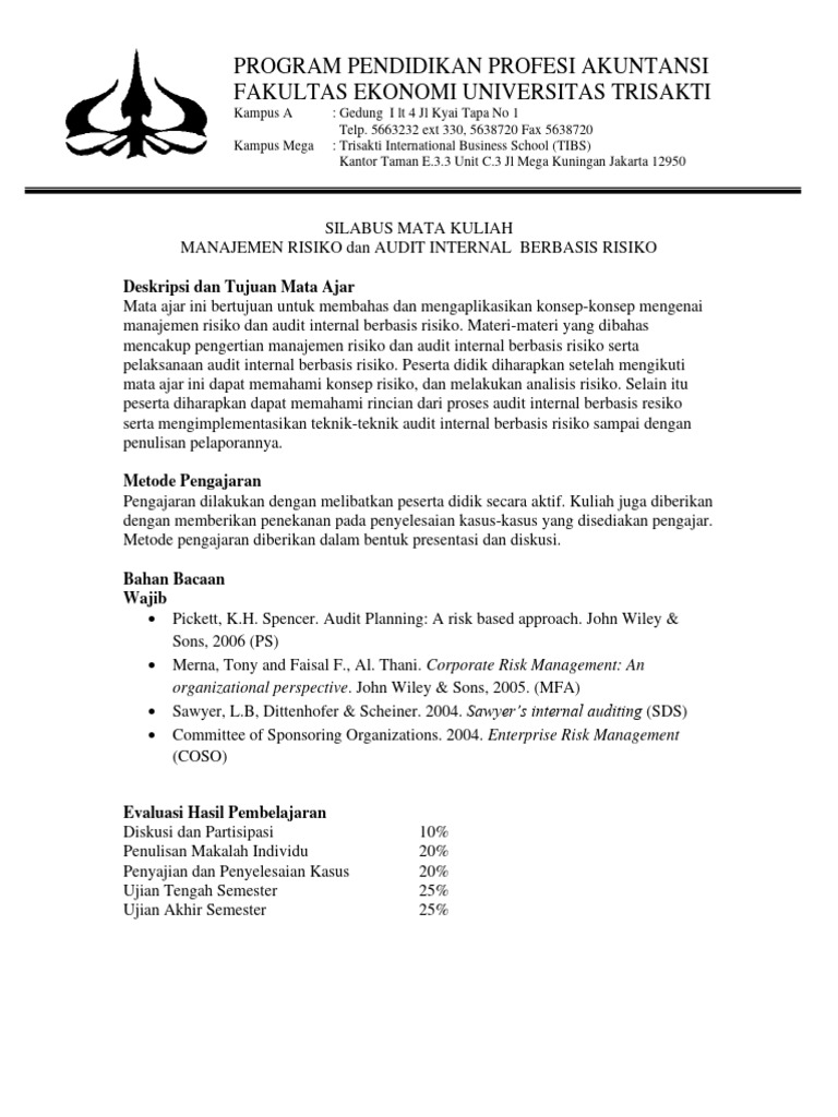SILABUS Manajemen Risiko PPA | PDF