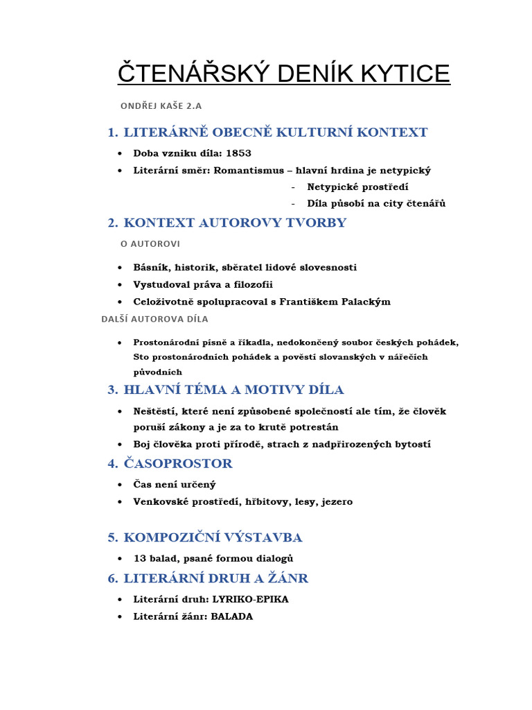 10-ČTENÁŘSKÝ DENÍK KYTICE | PDF