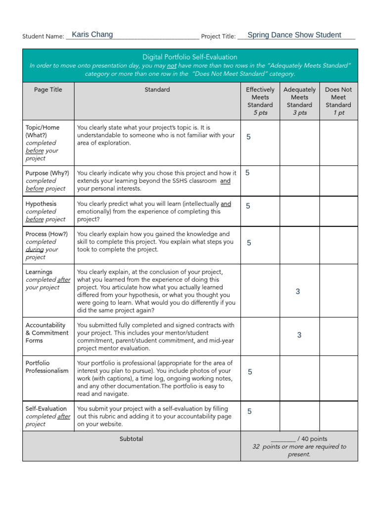 Karis Chang - Senior Project - Digital Portfolio Self-Evaluation | PDF | Experience ...