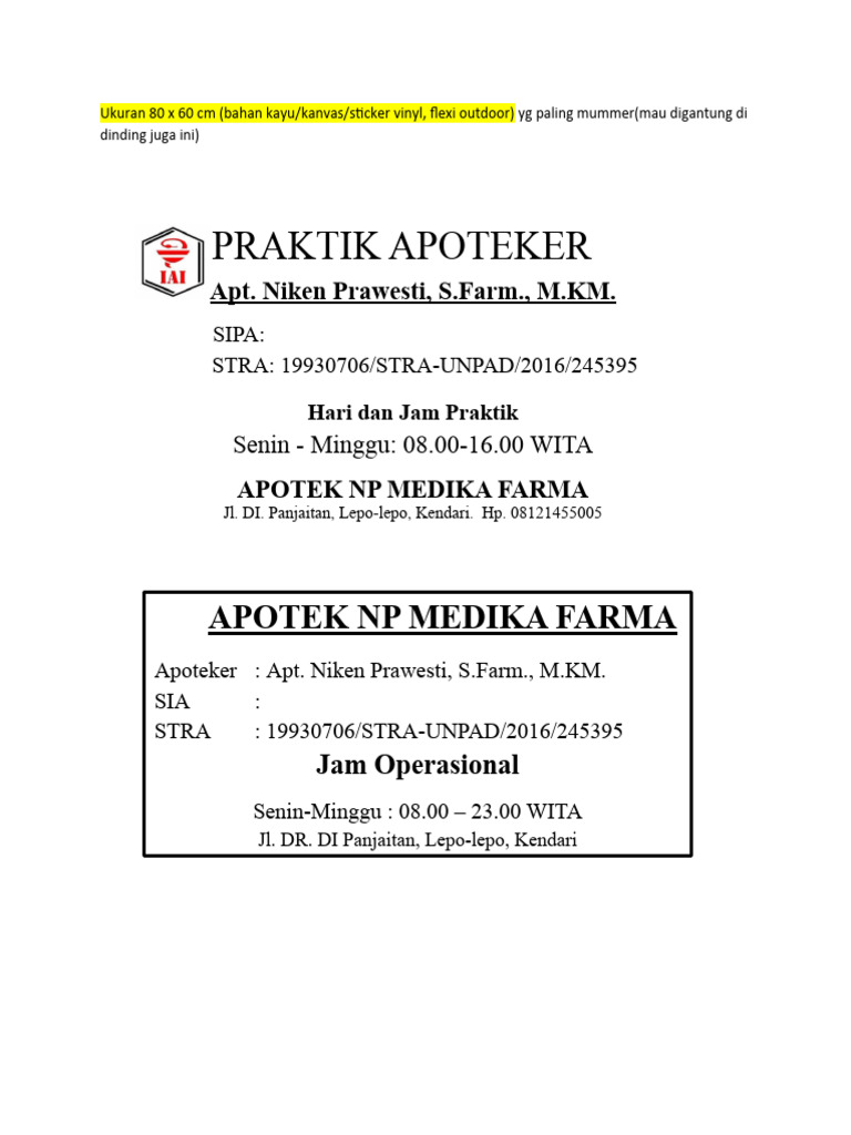 Papan Apotek & Apoteker | PDF