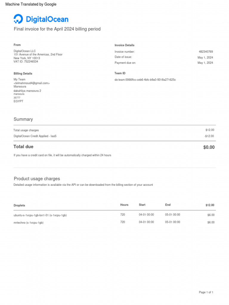 DigitalOcean Invoice 2024 Apr (15267552-482340769) | PDF