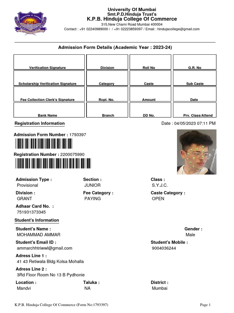 Syjc Admission Form | PDF