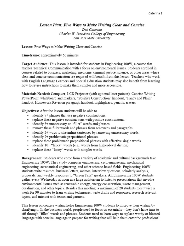 Deb Caterina Lesson Plan | PDF | Preposition And Postposition | Résumé