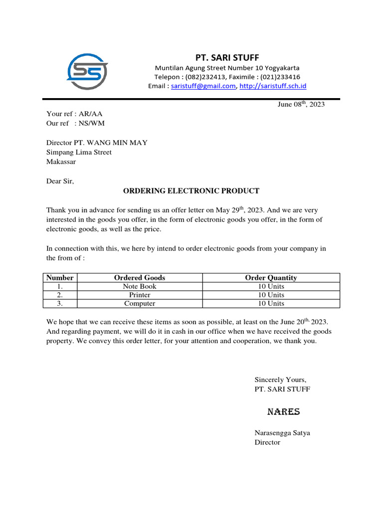 Purchase Order for Electronic Goods | PDF