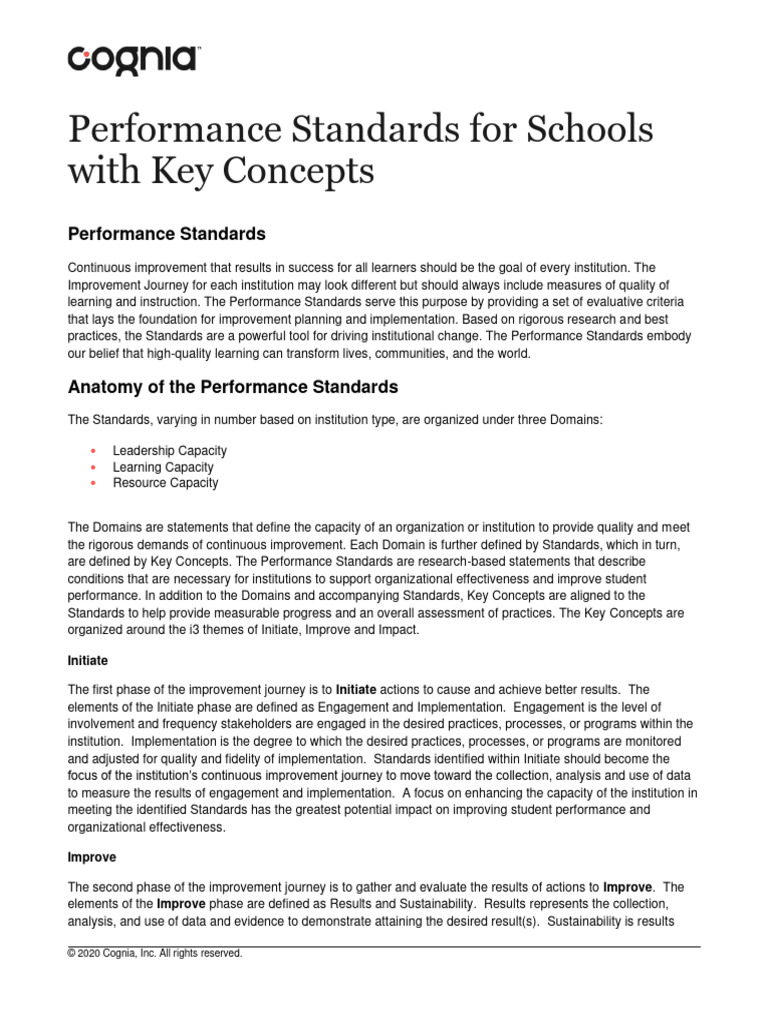Performance Standards for School Improvement | PDF | Learning | Mentorship