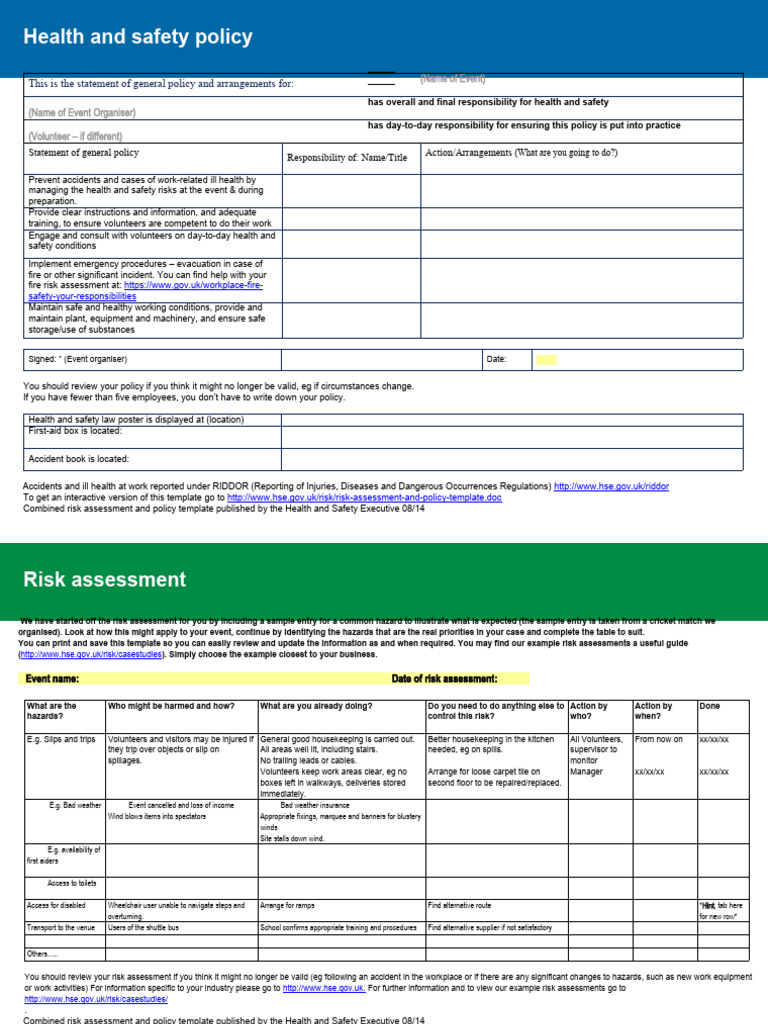 Risk Assessment and Policy Template | PDF | Occupational Safety And ...