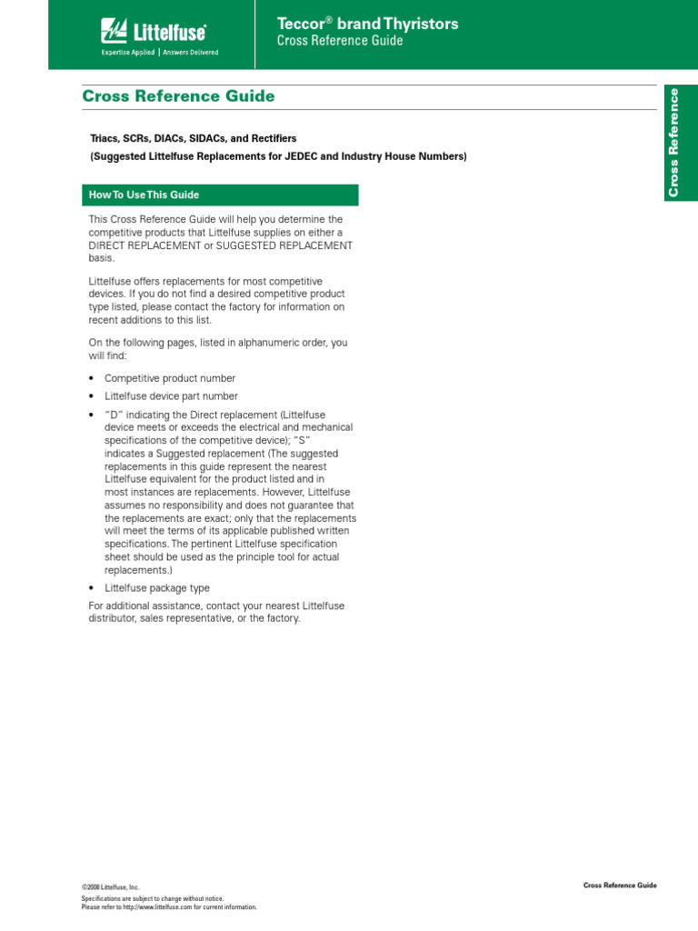 Littelfuse Thyristor Cross Reference | PDF | Semiconductors | Solid ...
