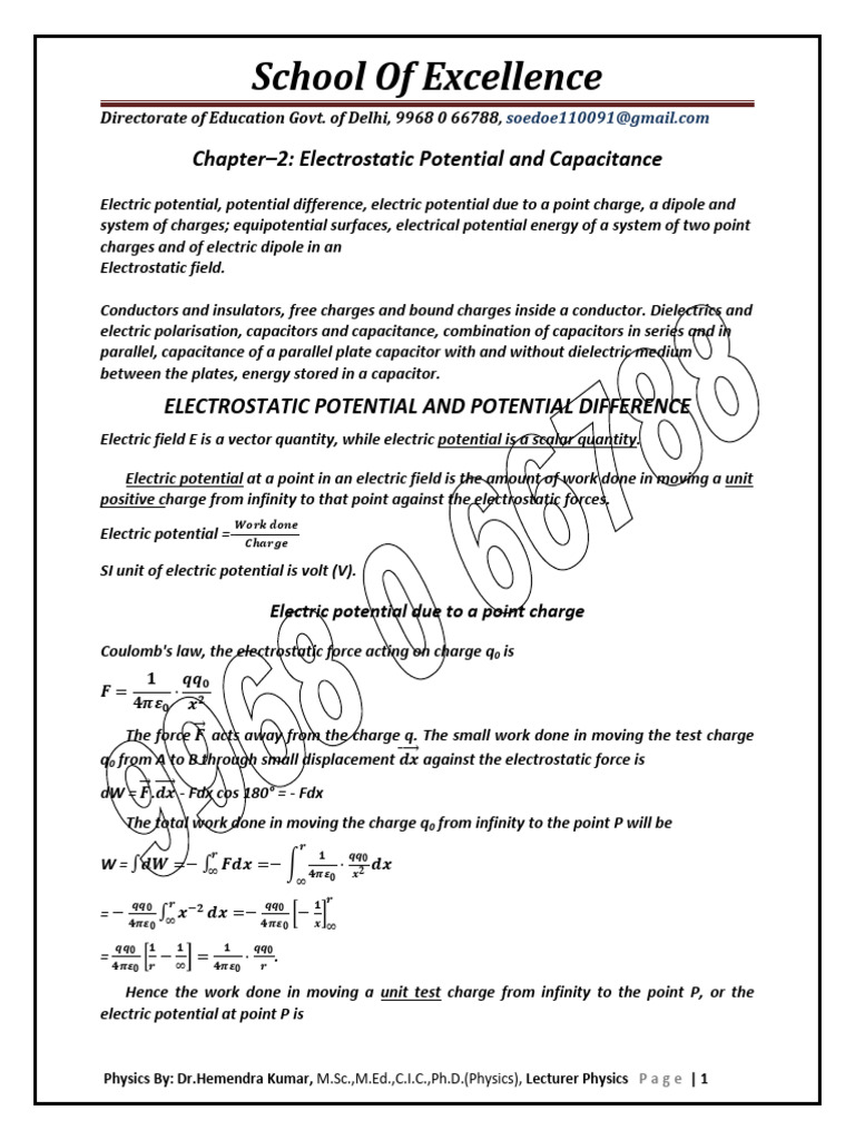 2xii21 ELECTROSTATIC POTENTIAL AND CAPACITANCE | PDF | Capacitor ...