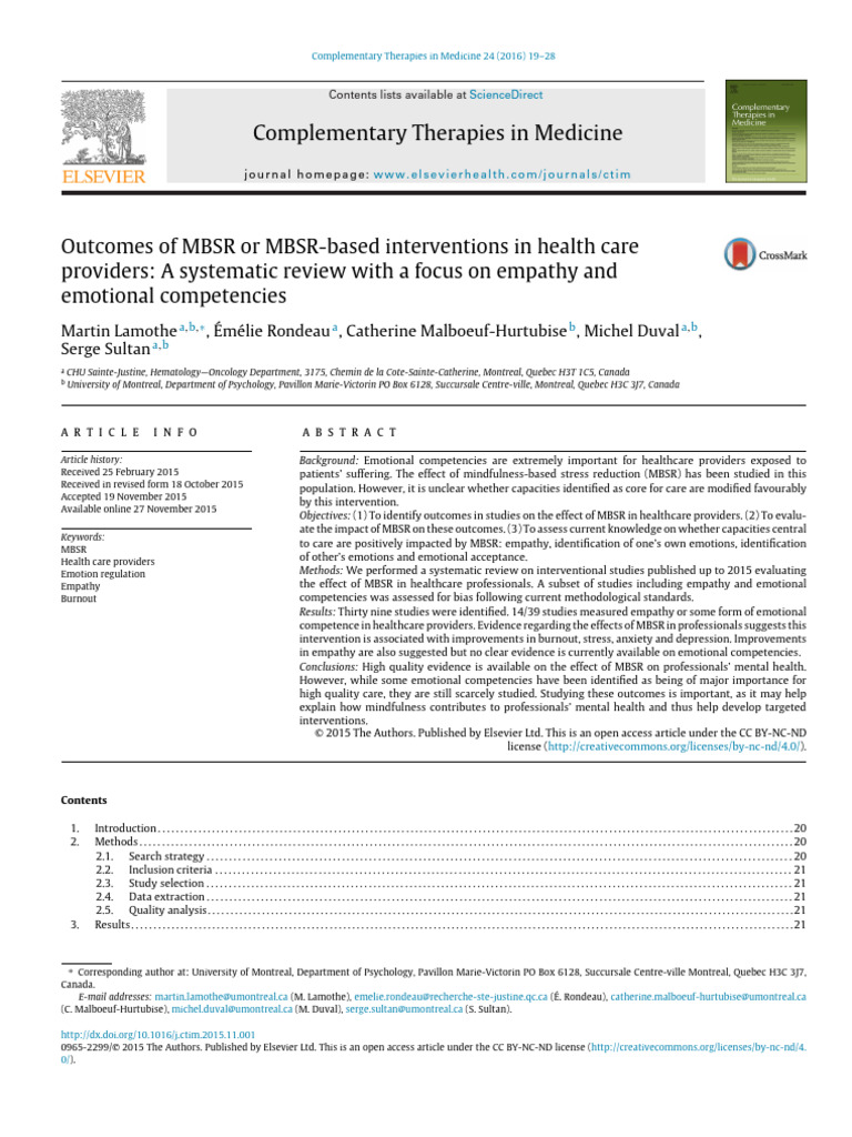 Mbsr Pdf Mindfulness Occupational Burnout