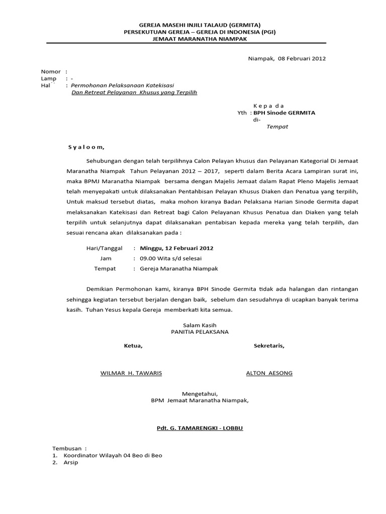 Permohonan Katekisasi dan Retreat GERMITA | PDF