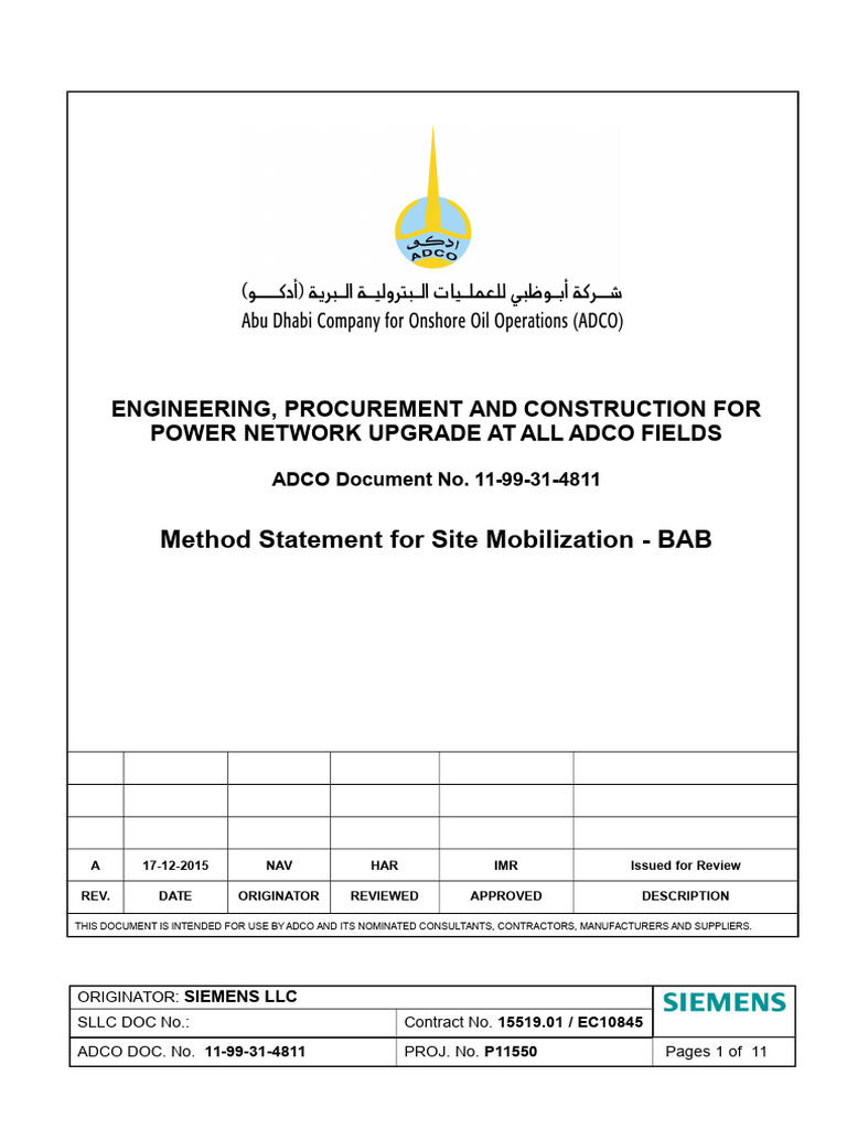 Method Statement For Site Mobilization - BAB | PDF | Septic Tank | Crane (Machine)