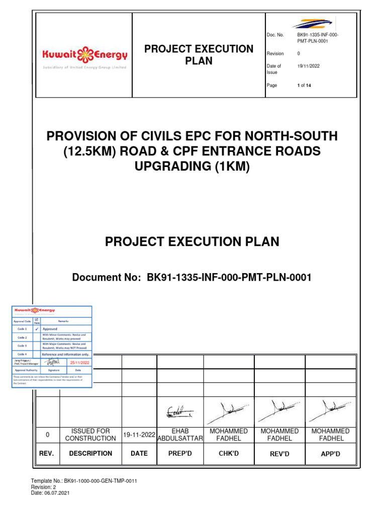 2 Bk91 1335 Inf 000 Pmt Pln 0001 0 Project Execution Plan C1 Pdf Road Quality