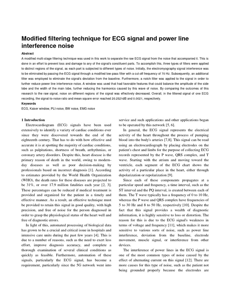 Modified Filtering Technique For ECG Signal and Power Line Interference | PDF | Signal To Noise ...