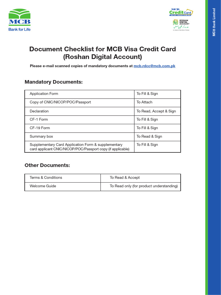 MCB Visa Credit Card Application Checklist | PDF | Credit Card | Annual ...