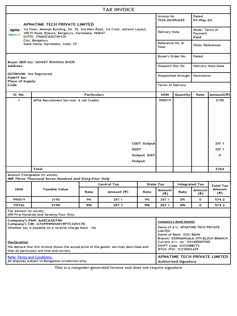 Invoice Bill | PDF | Taxes | Invoice