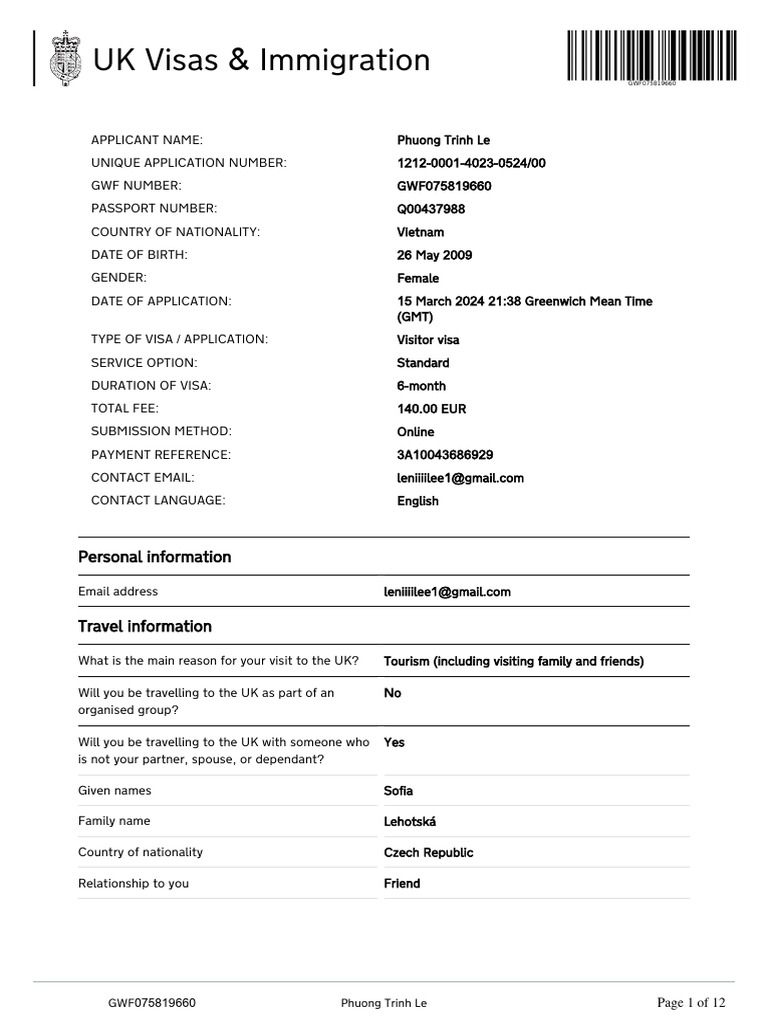 UK Visitor Visa Application Details | PDF | Travel Visa | European ...