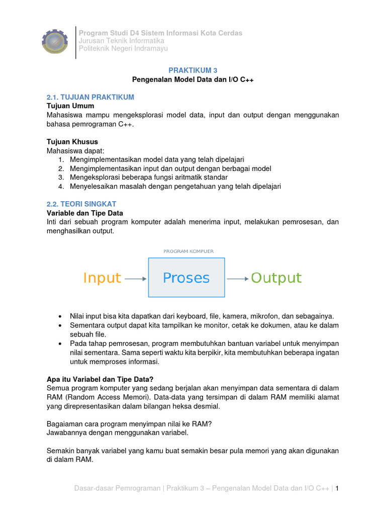 Modul 3 - Pengenalan Model Data Dan IO C++ | PDF