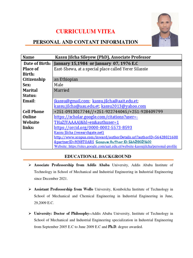 Kassu (PhD) CV March 2024 | PDF | Ethiopia | Occupational Safety And Health