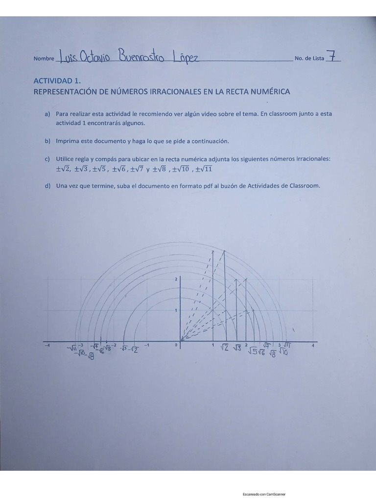 Representación de números irracionales en la recta numérica | PDF