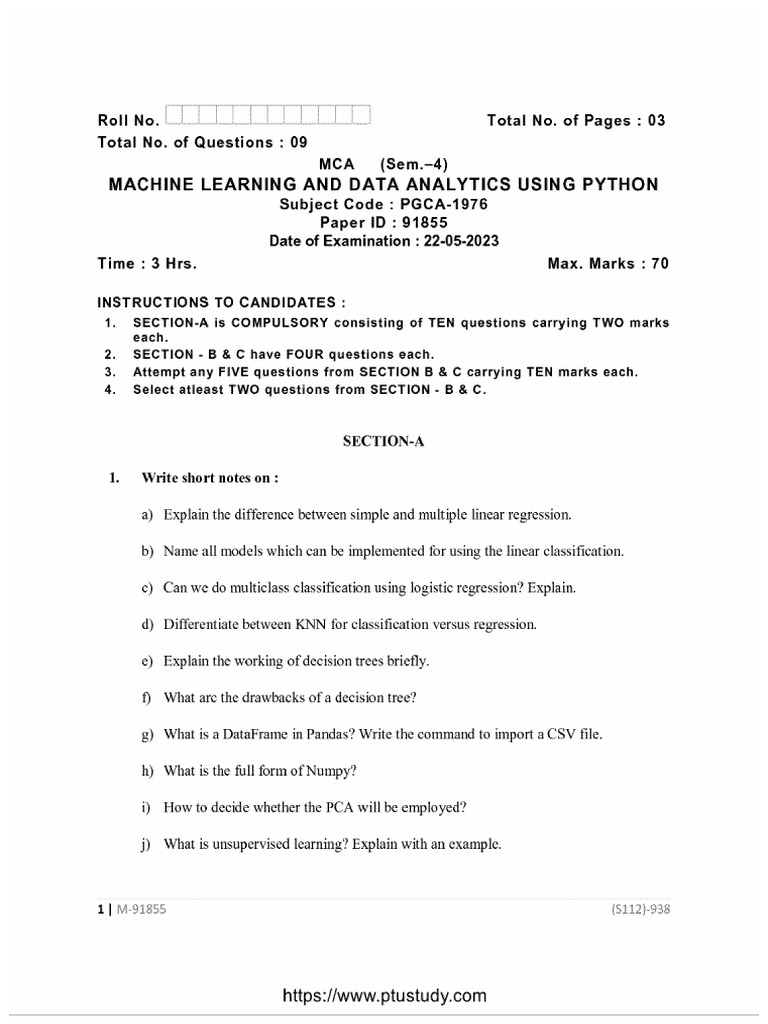 Mca 4 Sem Machine Learning and Data Analytics Using Python 91855 May ...