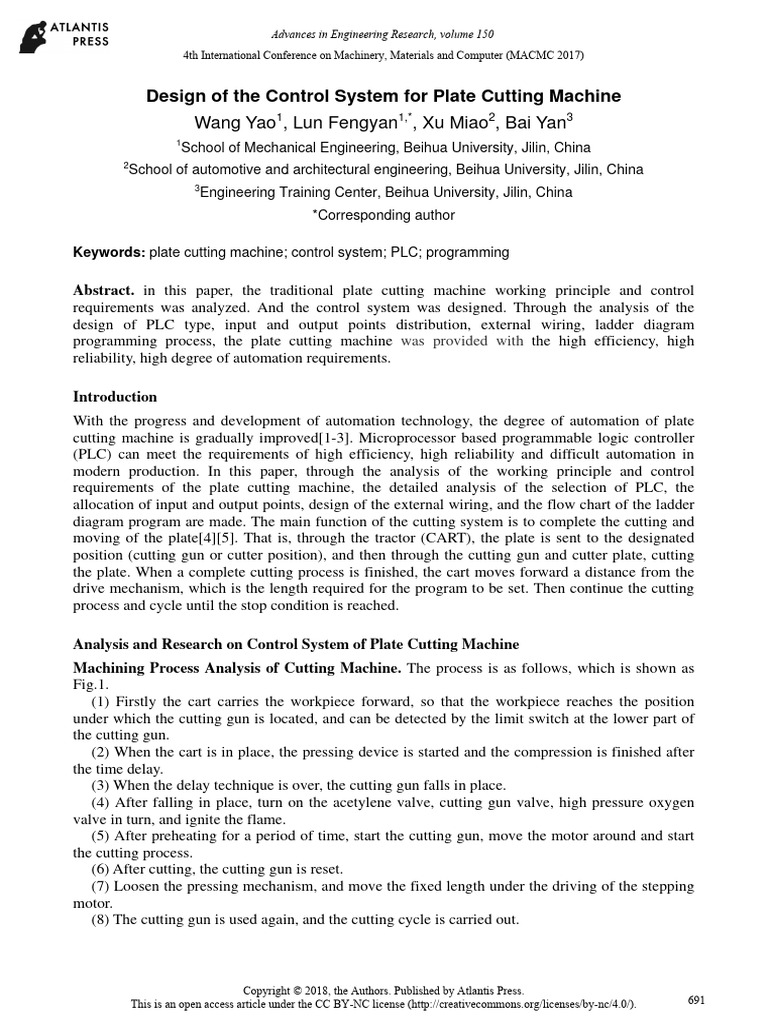 Design of The Control System For Plate Cutting Machine: Wang Yao, Lun ...