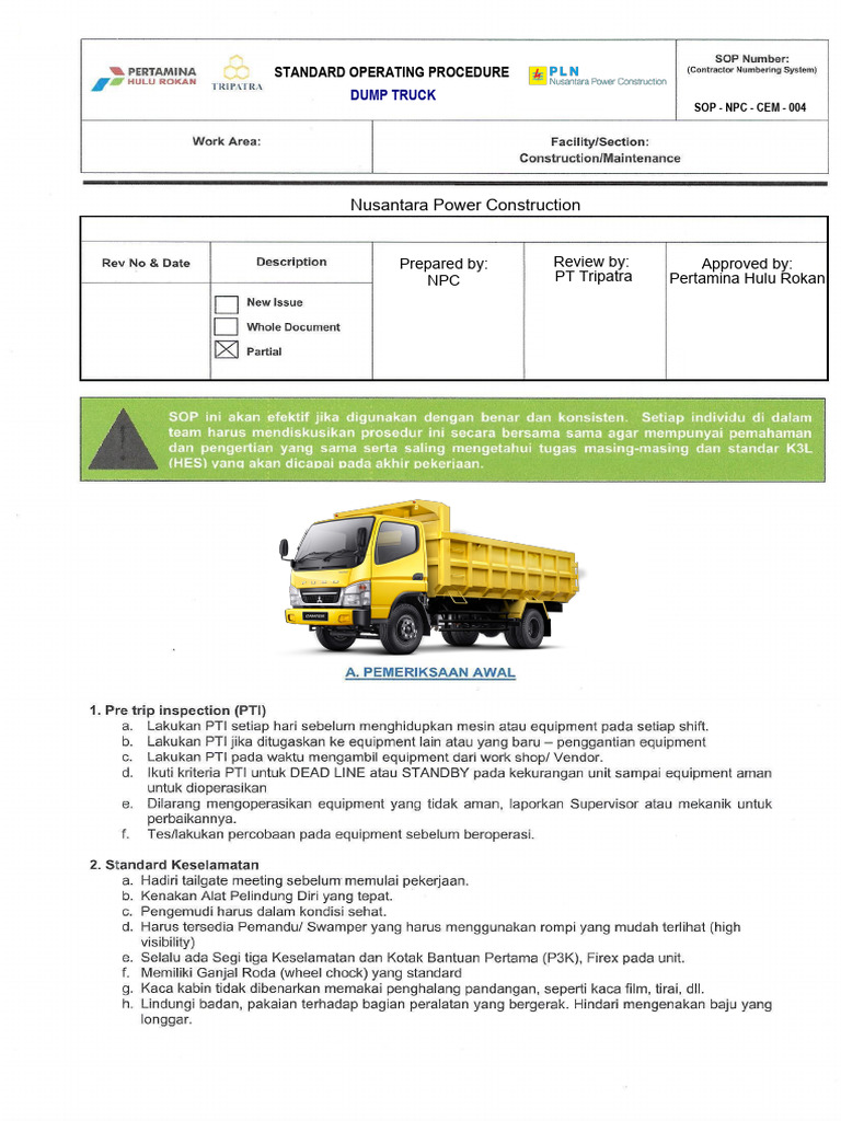 SOP Dump Truck | PDF
