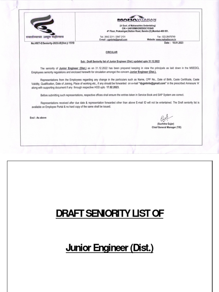 Draft Seniority List of JE | PDF