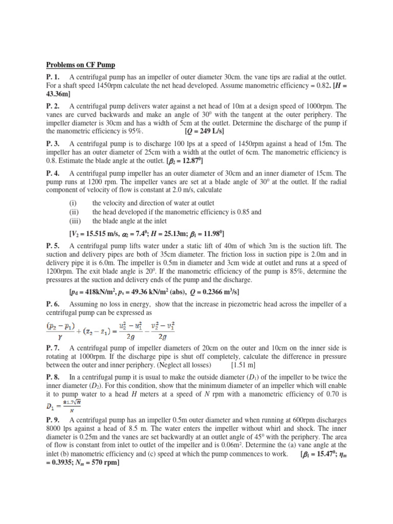 Problems On CF Pump | Download Free PDF | Pump | Liquids