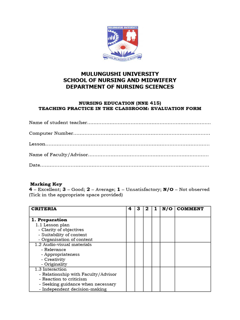 Teaching Practice - Classroom Evaluation Form - MU | PDF | Learning | Teachers