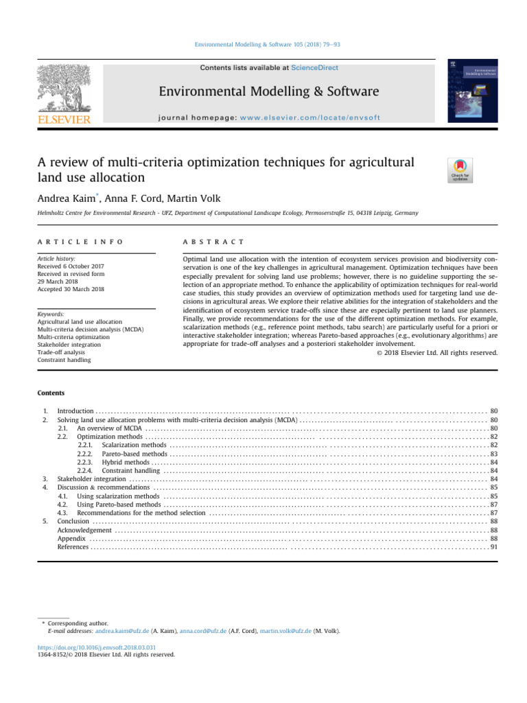A Review of Multicriteria Optimization Techniques For Agricultur 2018 ...