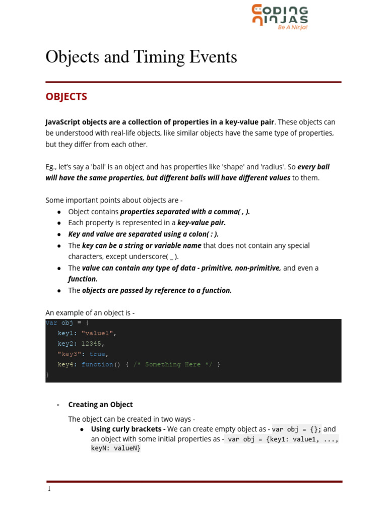 13, Objects and Timing Events | PDF | Control Flow | Anonymous Function