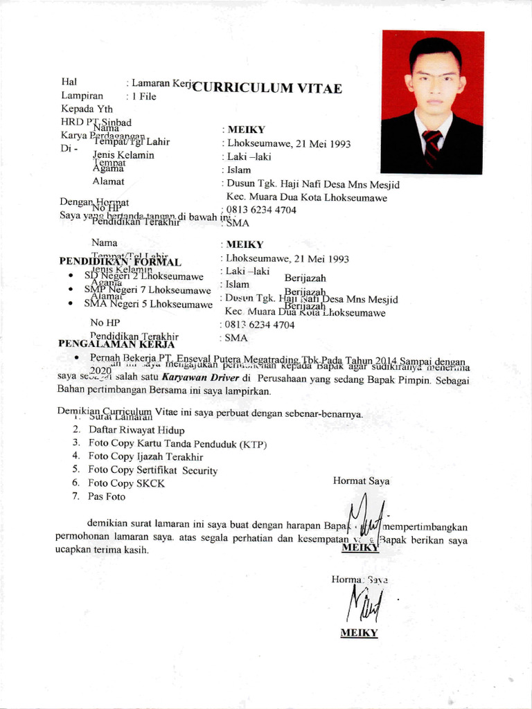 Surat Lamaran Dan CV - 082001 | PDF
