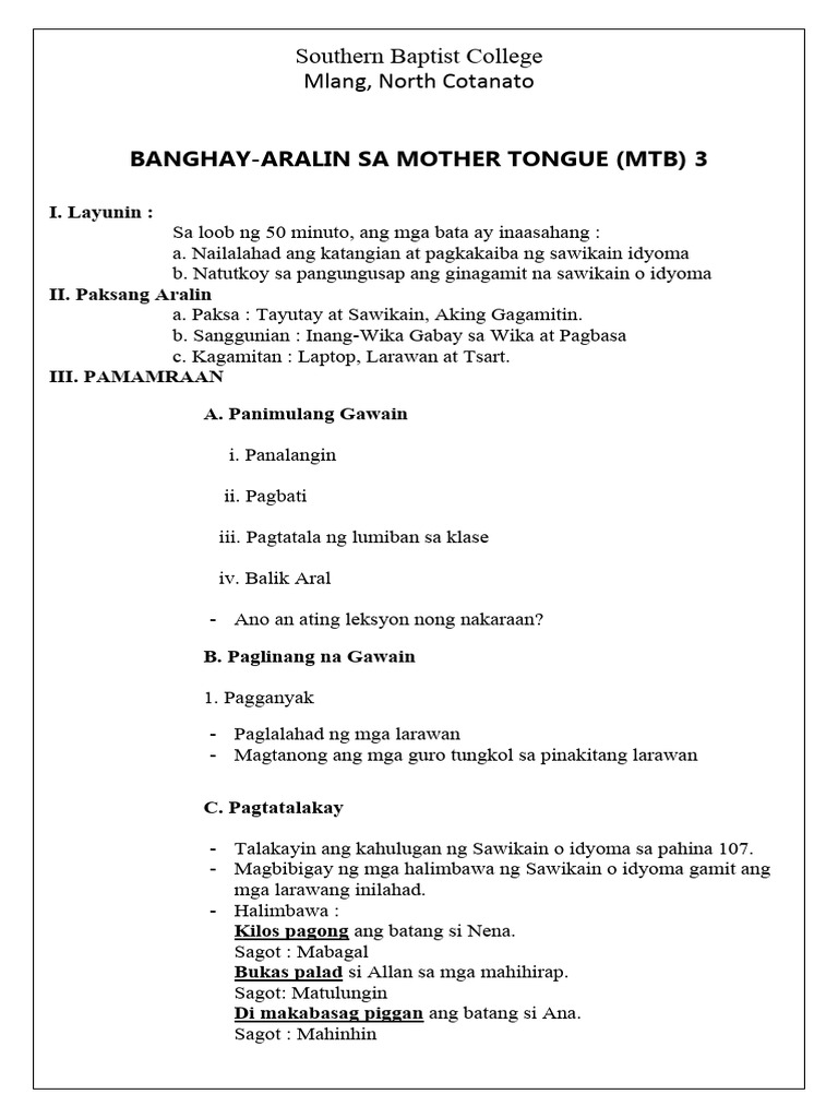 Lesson Plan in MTB 2 | PDF