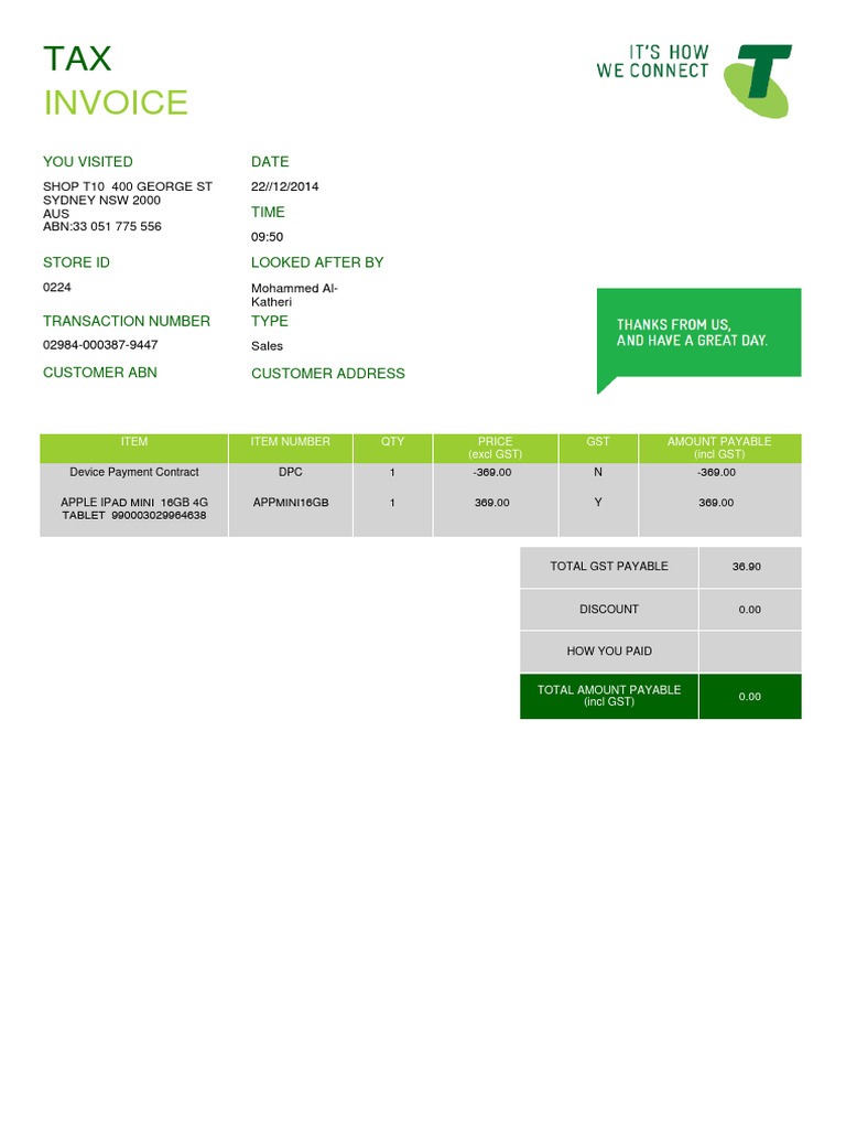 Apple Tax Invoice - iPad Mini Purchase | PDF