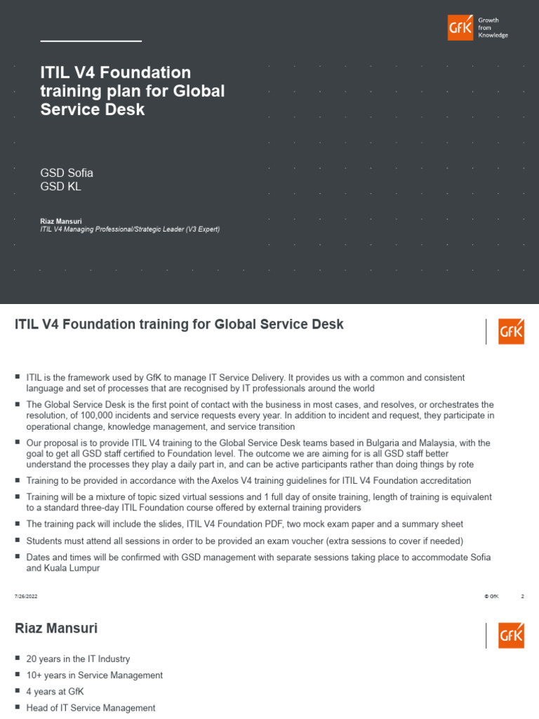 ITIL V4 Training Plan | PDF | It Service Management | Business