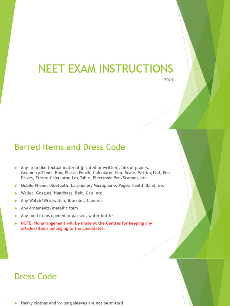 NEET 2024 Exam Instructions and Guidelines | PDF