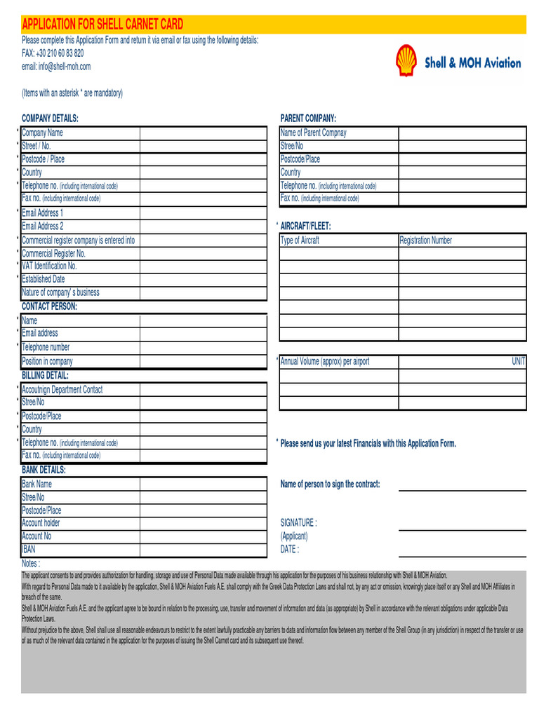 Fuel Card Application Form - Original | PDF