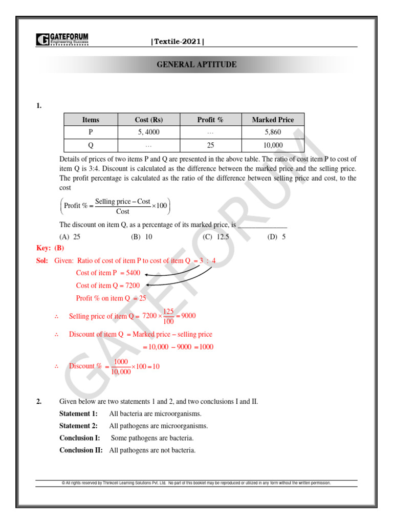 2021 Gate Solved Paper | Download Free PDF | Spinning (Textiles) | Knitting