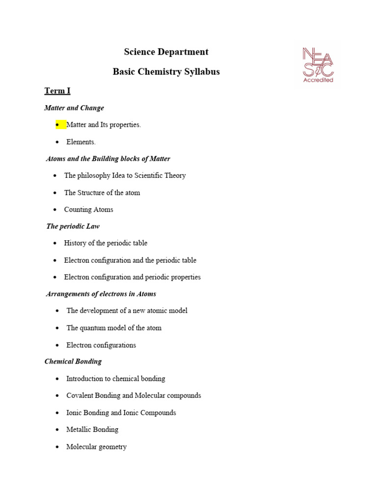Basic Chemistry Syllabus Overview | PDF | Technology & Engineering