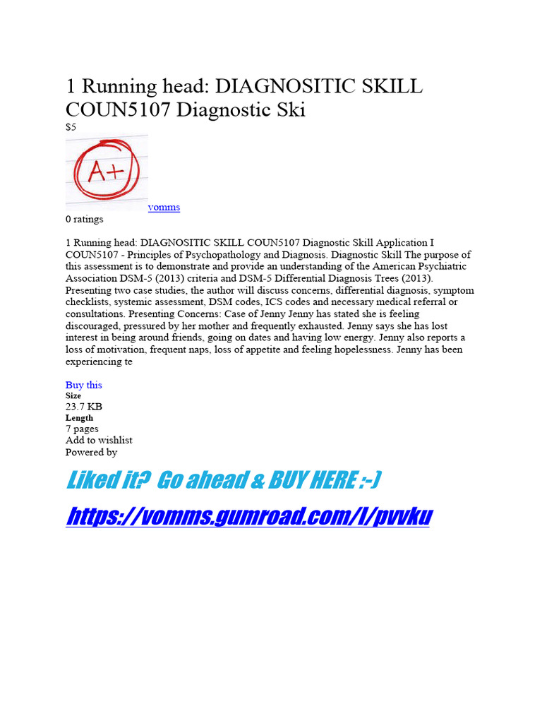 DSM-5 Diagnostic Skills Case Study | PDF
