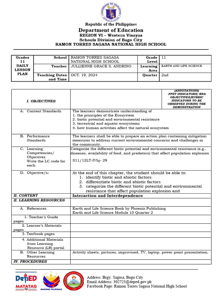 Cot Plan 2nd Andrino Pdf Ecosystem Learning