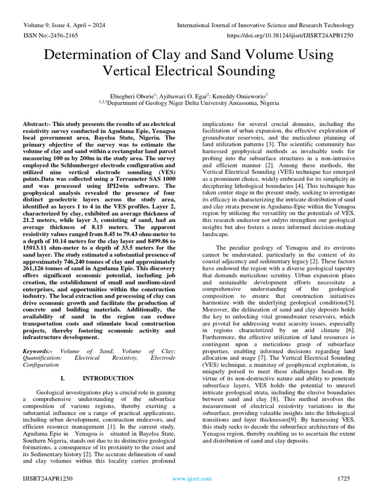 Determination of Clay and Sand Volume Using Vertical Electrical Sounding | PDF | Electrical ...