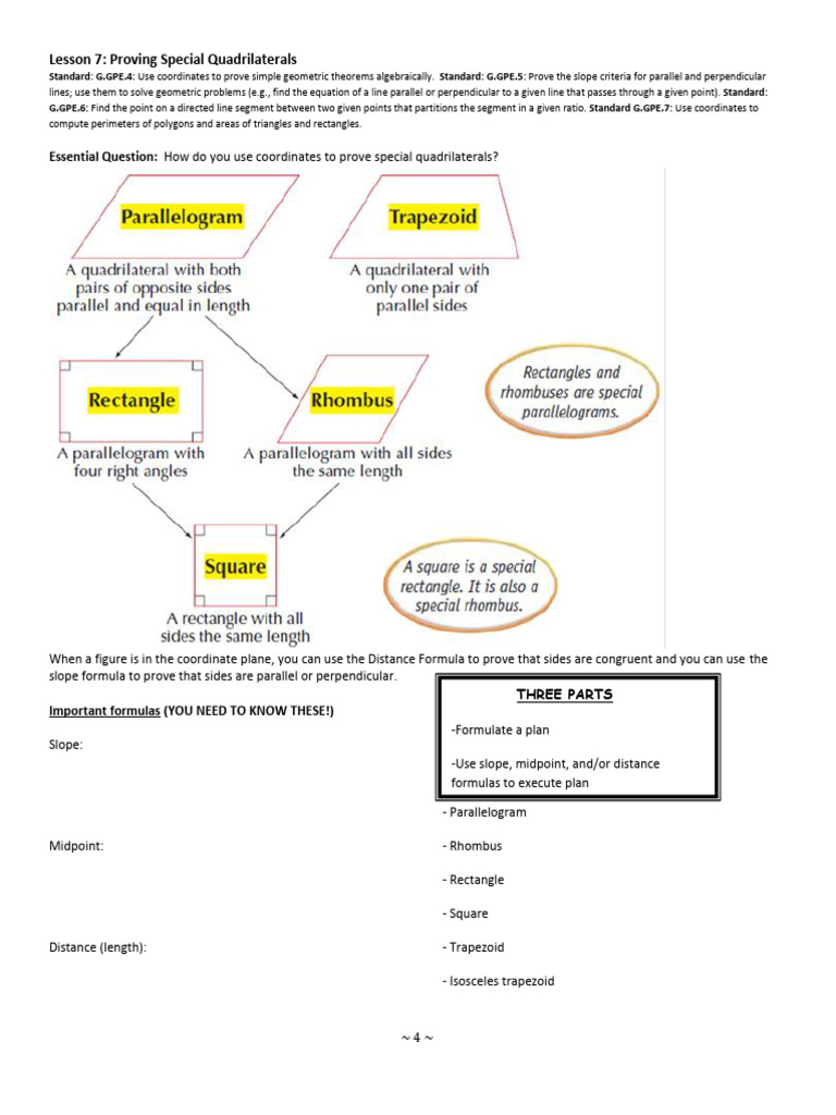 Lesson 7 Proving Quadrilaterals Lesson | Download Free PDF | Rectangle | Perpendicular