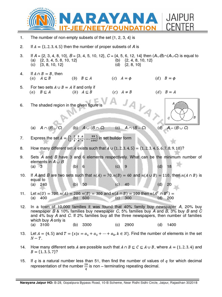 Set Theory Practice Problems | PDF | Numbers | Mathematical Concepts