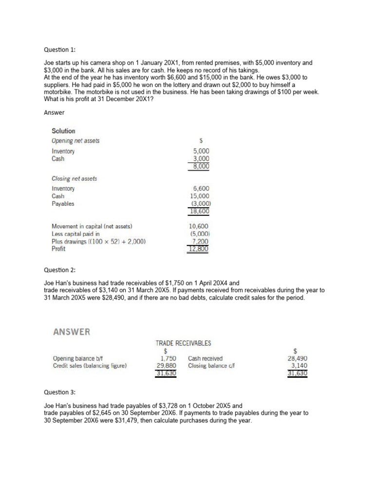 Incomplete Records Lecture Questions Answers | PDF | Accounts Payable ...