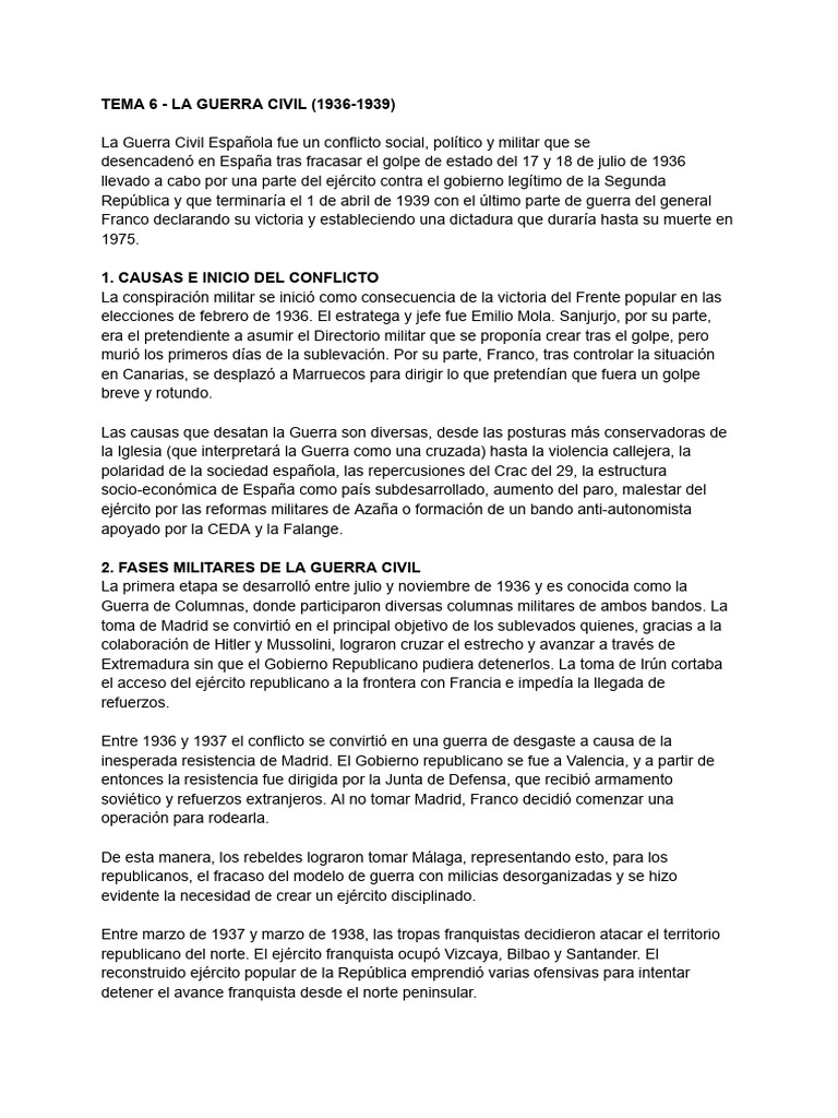 Guerra Civil Española: Causas y Fases | PDF | Francisco franco | guerra ...