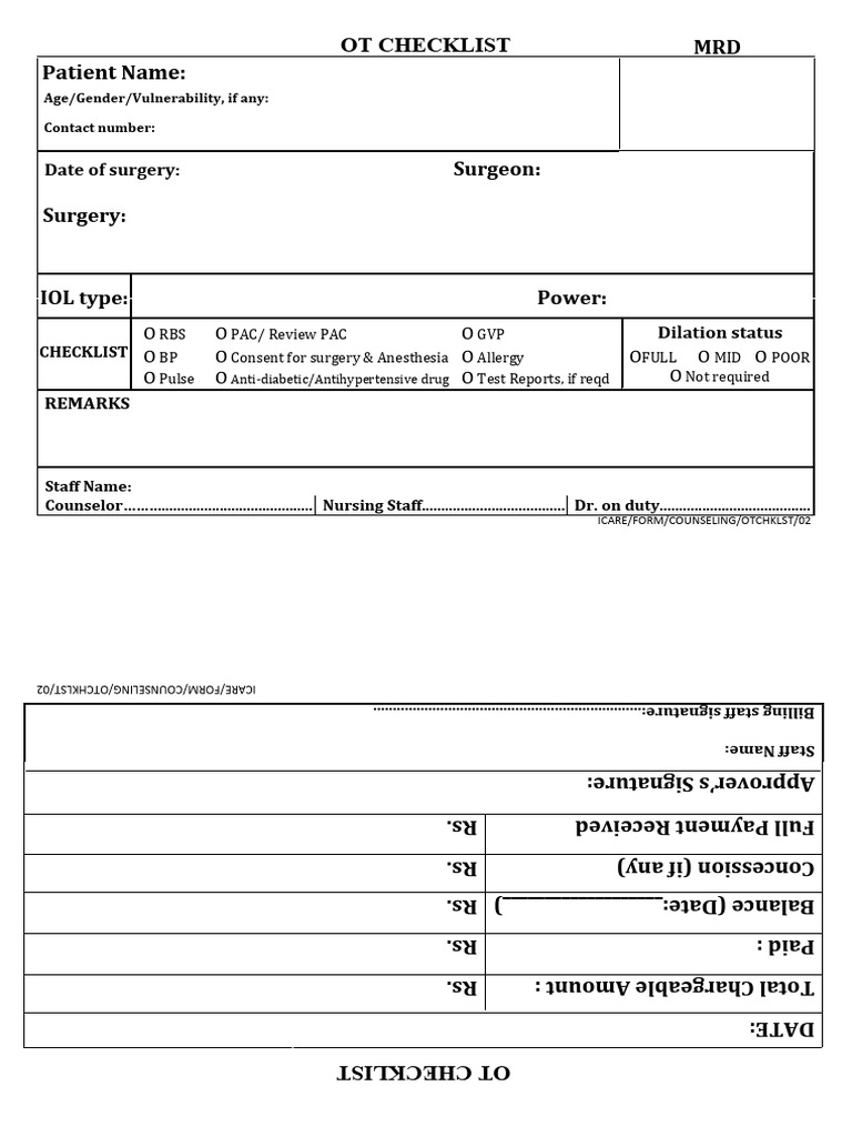 Ot Checklist 13-10-23 | PDF