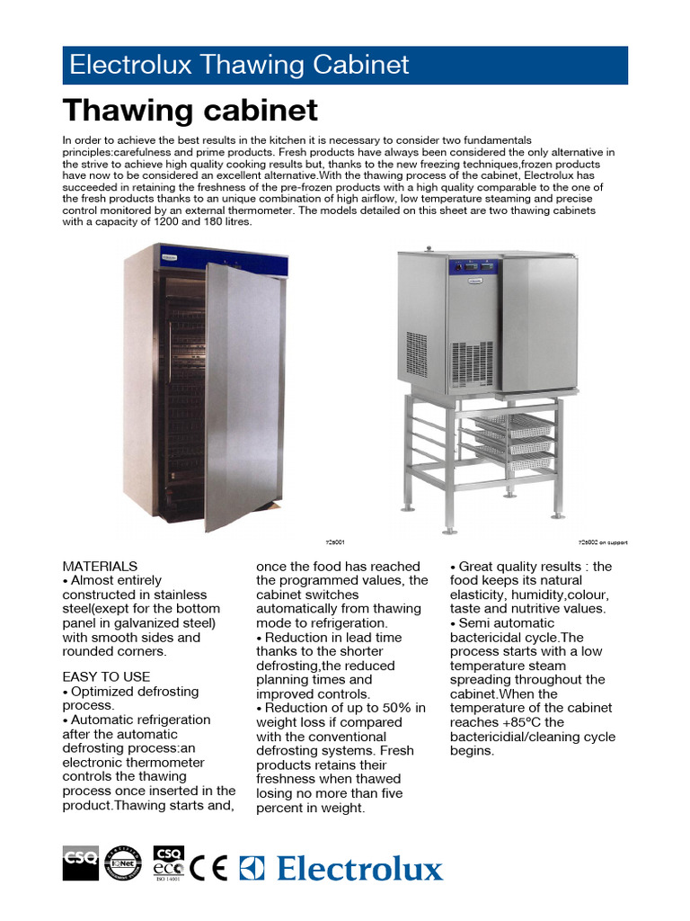 Electrolux Thawing Cabinet | PDF | Refrigeration | Temperature